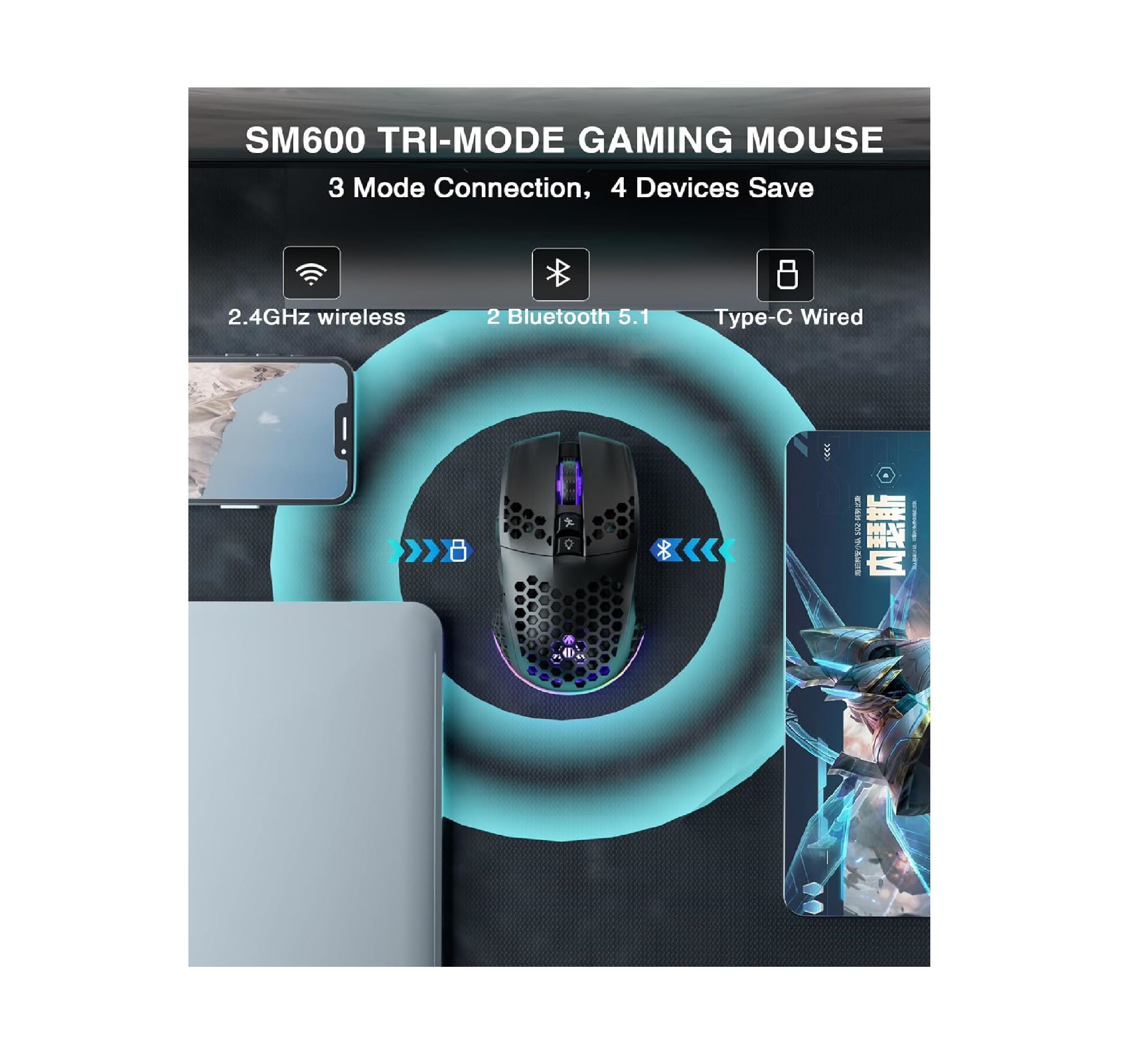 SOLAKAKA SM600 Wireless Gaming Mouse - Black - CS Net Games