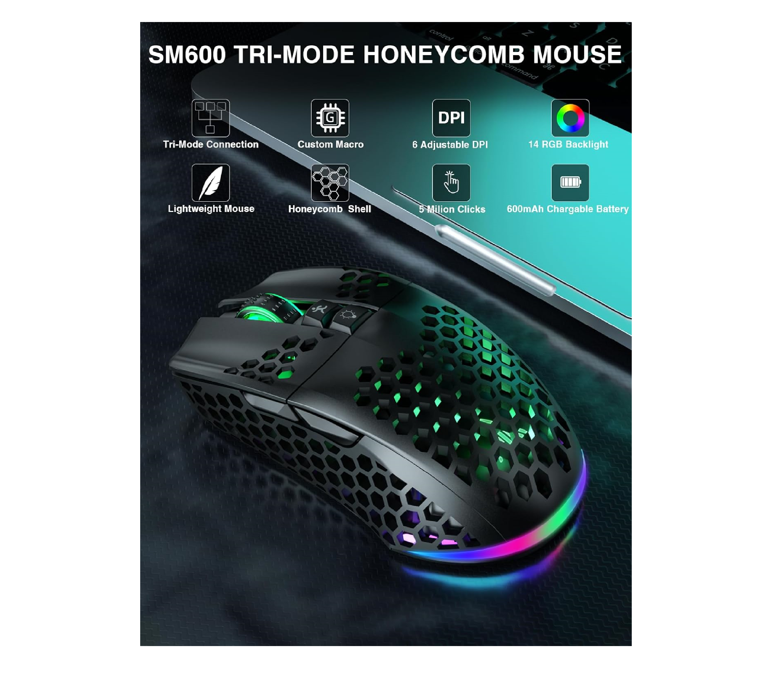 SOLAKAKA SM600 Wireless Gaming Mouse - Black - CS Net Games