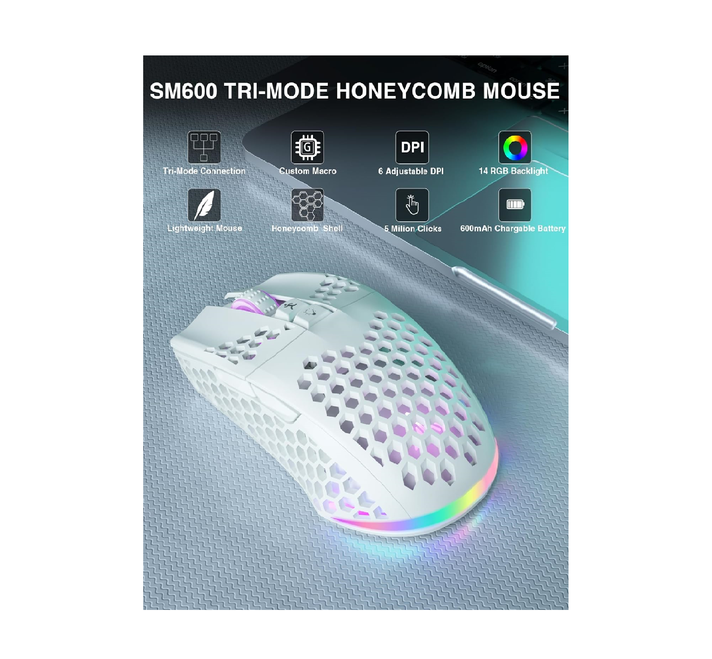 SOLAKAKA SM600 Wireless Gaming Mouse - White - CS Net Games