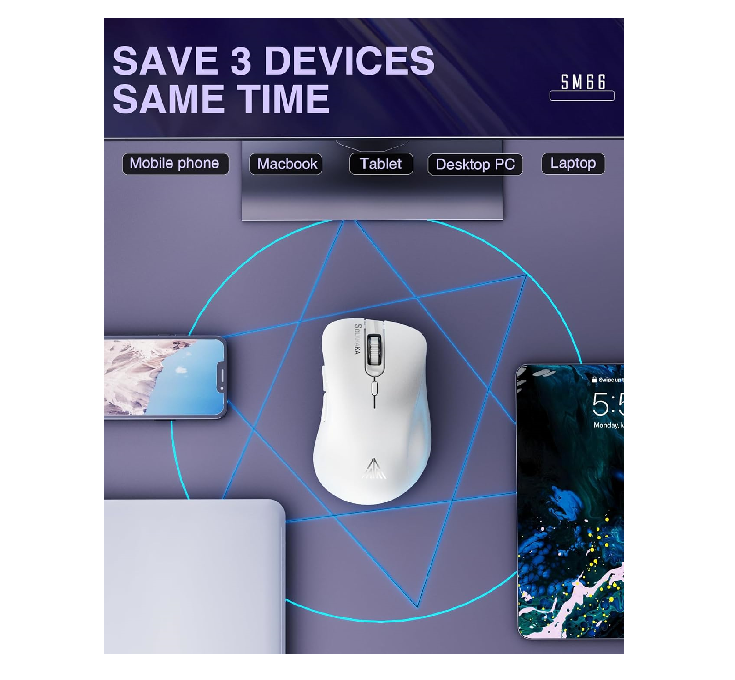 SOLAKAKA SM66 Wireless Gaming Mouse - White - CS Net Games