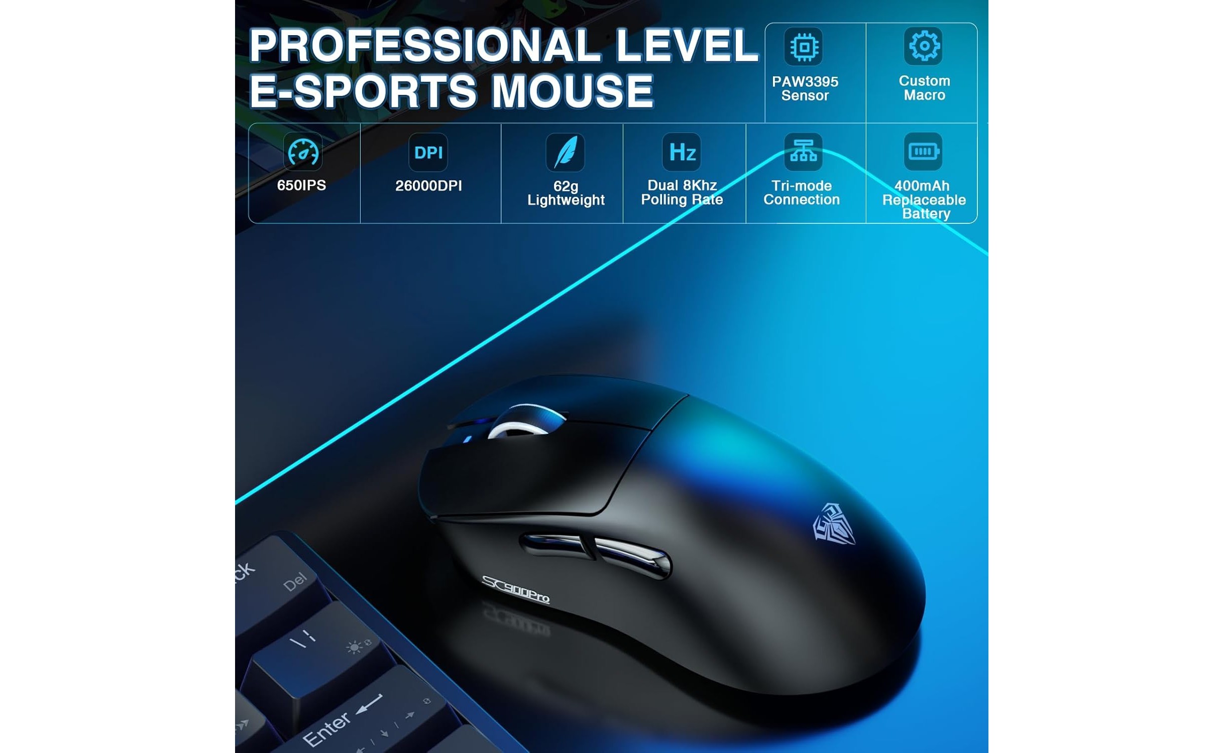 AULA SC900 PRO 8K Wireless Gaming Mouse - White - CS Net Games